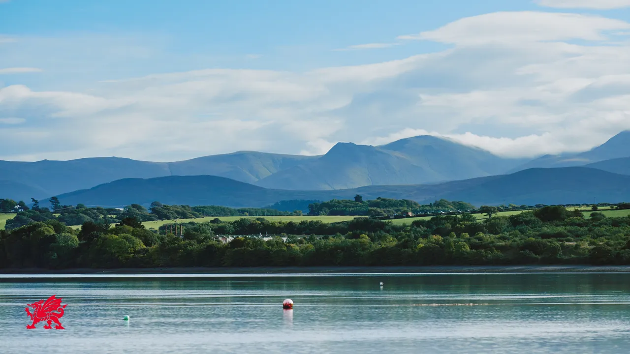 Gwyl Dewi - Zoom background - Landscape - Menai Strait - blank