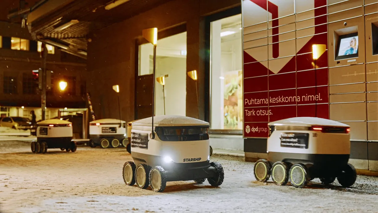 Starship delivery robot at night