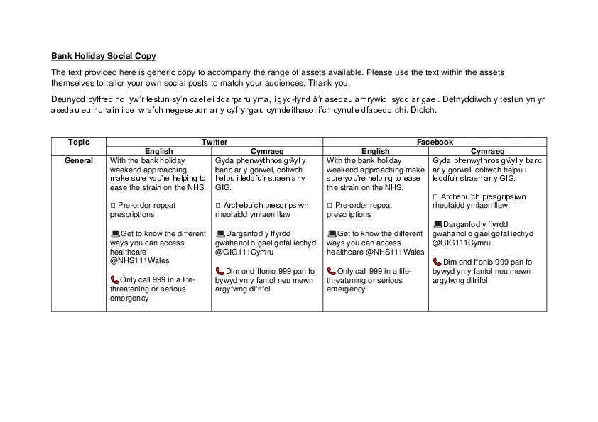 Social Media Copy for BH Assets